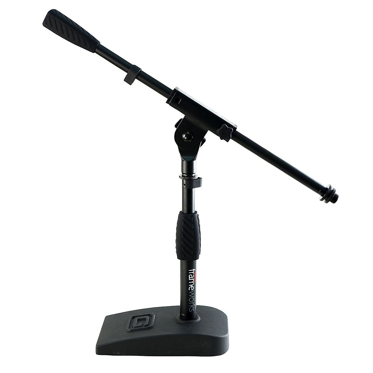 Gator Frameworks Short Weighted Base Microphone Stand with Soft Grip Twist Clutch, Boom arm, and both 3/8" and 5/8" Mounts; Base Dimensions - 4.5" X 8" (GFW-MIC-0821)