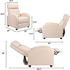 Tuoze Recliner Chair Modern PU Leather Recliners Chair Adjustable Home Theater Seating with Sofa Padded Cushion (Beige)