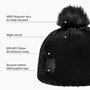 UGG Women's Faux Fur Beanie with Pom, Black, One Size