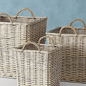 Cape Cod Wicker Baskets, Set of 4, Woven Willow (Salix) Pale Brown, Natural, 21.75, 19, 16.25, and 13 Inches Tall