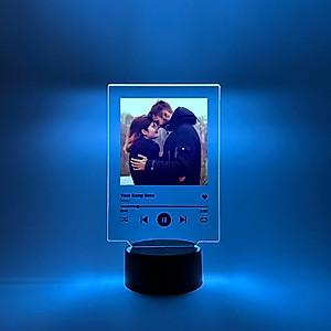 Custom Personalized Photo Song Framed Lyrics Music Scannable Code Album Cover Picture LED Light Up Stand Anniversary Wedding Couple Girlfriend Boyfriend Family Lamp 16 Color Options & Remote