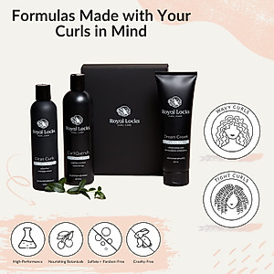 Royal Locks Wave Essentials Set | Clean Curls Shampoo, Curl Quench Conditioner, Dream Cream Curl Cream | Cleanses, Conditions, and Enhances Volume + Tames Frizz (7.5 fl oz, 12 fl oz, 8.5 fl oz)