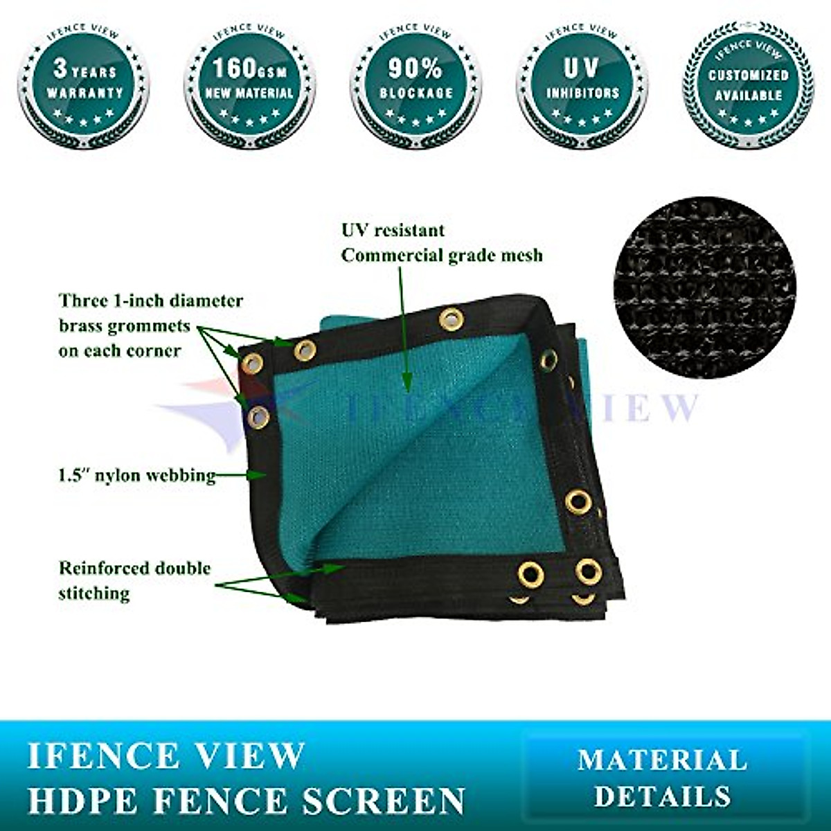 Ifenceview 4'x5' to 4'x50' Turquoise Green Shade Cloth Fence Privacy Screen Fence Cover Mesh Net for Construction Site Yard Driveway Garden Pergolas Gazebos Canopy Awning UV Protection (4'x9')