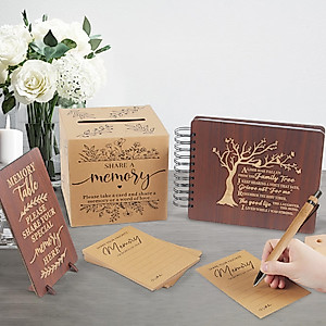 PREKIAR Funeral Guest Book Set Wooden Guest Books for Memorial Service Celebration of Life in Loving Memory with 50pcs Share a Memory Card Cards Box Table Sign and Pen (Brown- Guest Book Set #1)