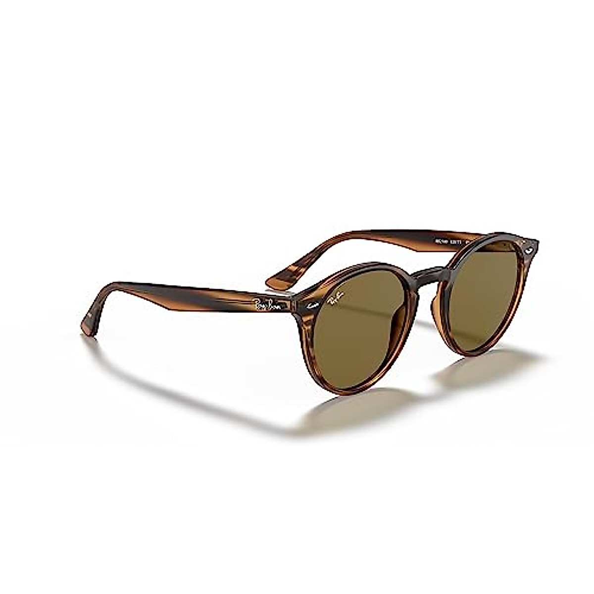 Ray-Ban RB2180 Round Sunglasses, Striped Red Havana/Dark Brown, 49 mm