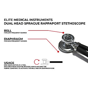 Elite Medical Instruments ESR-112 EMI Sprague Rappaport Dual Head Stethoscope, Black