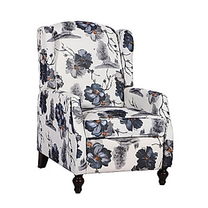 B BAIJIAWEI Wingback Recliner Chair - Tufted Arm Chair Recliner - Fabric Push Back Recliner Chair for Living Room Adjustable Backrest (Single, Blue Floral)