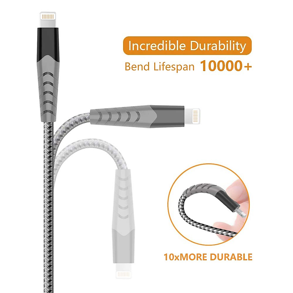 iPhone Charger, Lightning Cable MFi Certified iPhone Charger Cable 5Pack 0.6ft 2x3ft 2x6ft iPhone Charging Cable for iPhone 13 12 11 Xs Max XR X 8 8Plus 7 7Plus 6S 6S Plus SE iPad Nan More(Orange)