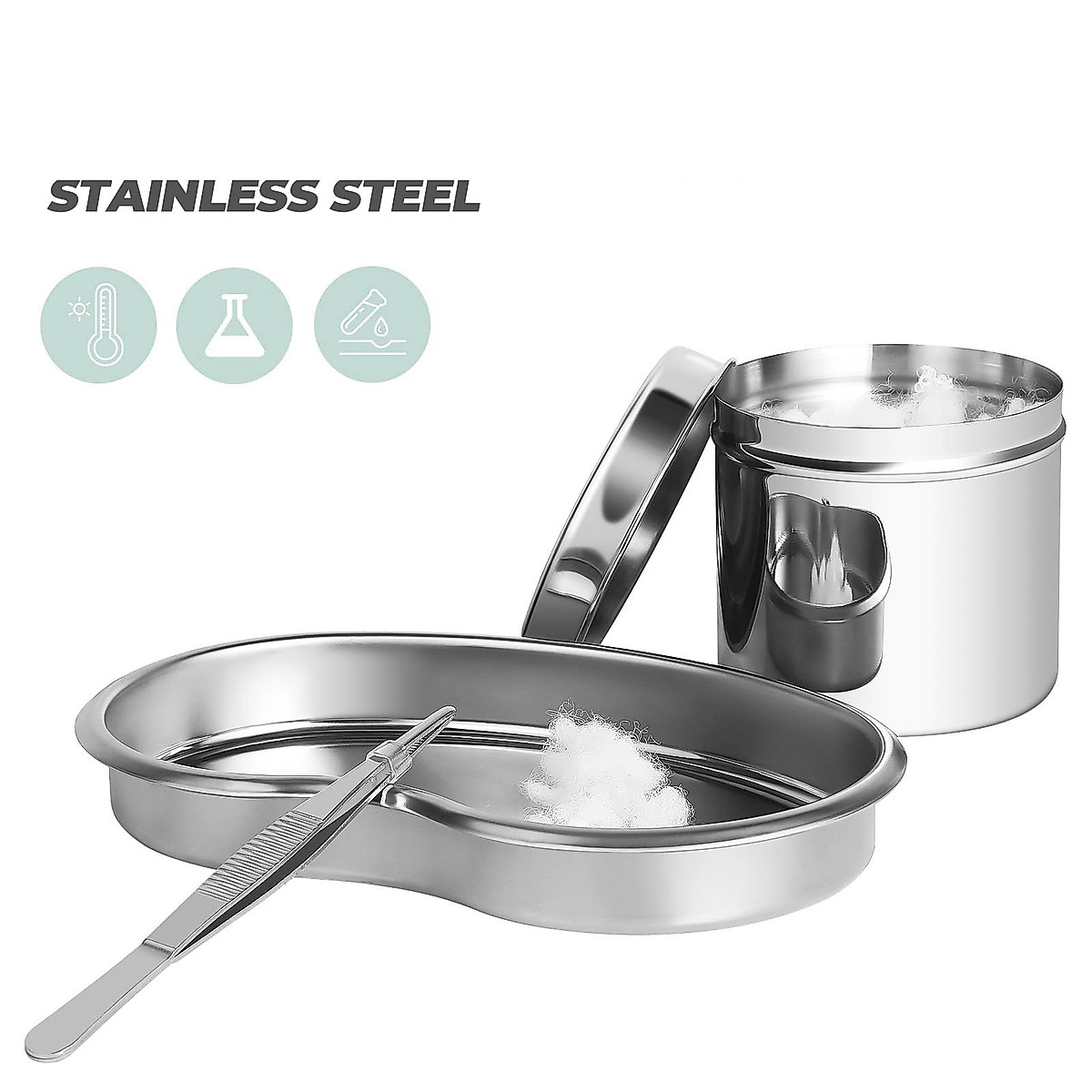 iplusmile Medical Tray Stainless Steel Instrument Tray Sterilizer Surgical Tray with Sterilizing Jar and Tweezer