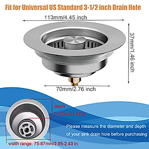 Kitchen Sink Drain Strainer and Sink Stopper(3 in 1), Upgraded Stainless Steel Drain Basket/Brass Pop-Up Bounce Core/Double Seal Sink Drain Stopper, Replacement for Standard 3-1/2 inch Drain