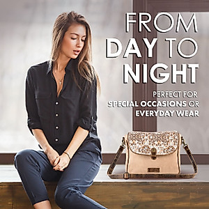 SIXTEASE Crossbody Bag for Women Vintage Style Genuine Leather, Upcycled Canvas, Rug, or Hair On - Cross Body Womens Bags with Inside Zipper Pockets - Tuscan