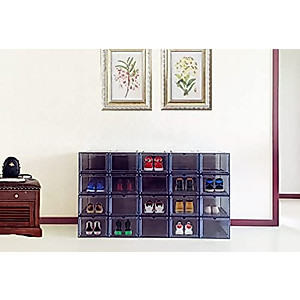 JECCICHY 6 Pack Shoe Organizer for Closet, Shoe Storage Container with Lids, Clear Shoe Box Stackable, Thick Hard Plastic, Drop Front Door, Within US Size 12, Outside Size: 13.54”x10.63”x7.48”(smoky)