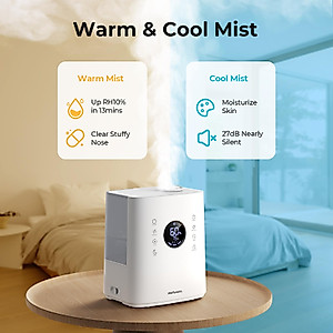 Homvana Humidifiers for Bedroom Large Room, 6.5L Top-Fill Warm & Cool 360° Rotatable Mist Ultrasonic Humidifier for Plants Baby Kids, Vaporizer (Distilled Sterilization) Essential Oil, Auto Sleep Mode
