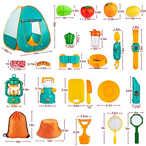 Aokiwo 45Pcs Kids Camping Tent Set, Pop Up Play Tent with Camping Gear Tools Indoor Outdoor Pretend Play Set for Toddler Boys/Girls - Including Telescope, Walkie Talkie, Camping Tent, Stove, and etc