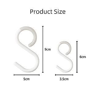 Mt.Jun 6-Pack Secure & Quiet Plastic S Hooks, Flexible Neck for Easy Twist & Lock, Completely Rust-Free, Holds up to 5 lbs, White, Small (2.4 inch)