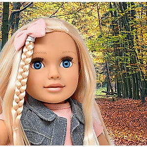 Gift Boutique 18 Inch Girl Doll, Fashion Doll with Fine Blonde Long Hair for Styling, Blue Eyes, Leather Boots, Denim Jacket Hair Bow Handbag, Doll Clothes and Accessories Princess Doll for Kids