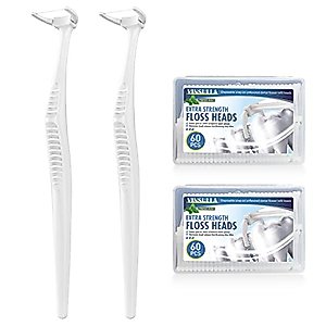 Dental Floss Clean Dental Flossers Kit with 2 Handles and 120 Extra Strength Refills Mint