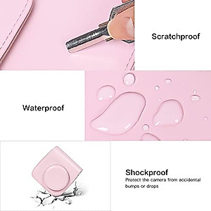 MOSISO Camera Case Compatible with Fujifilm Instax Mini 7+ Instant Camera, PU Leather Protective Case Cover Carrying Storage Bag with Adjustable Shoulder Strap, Pink
