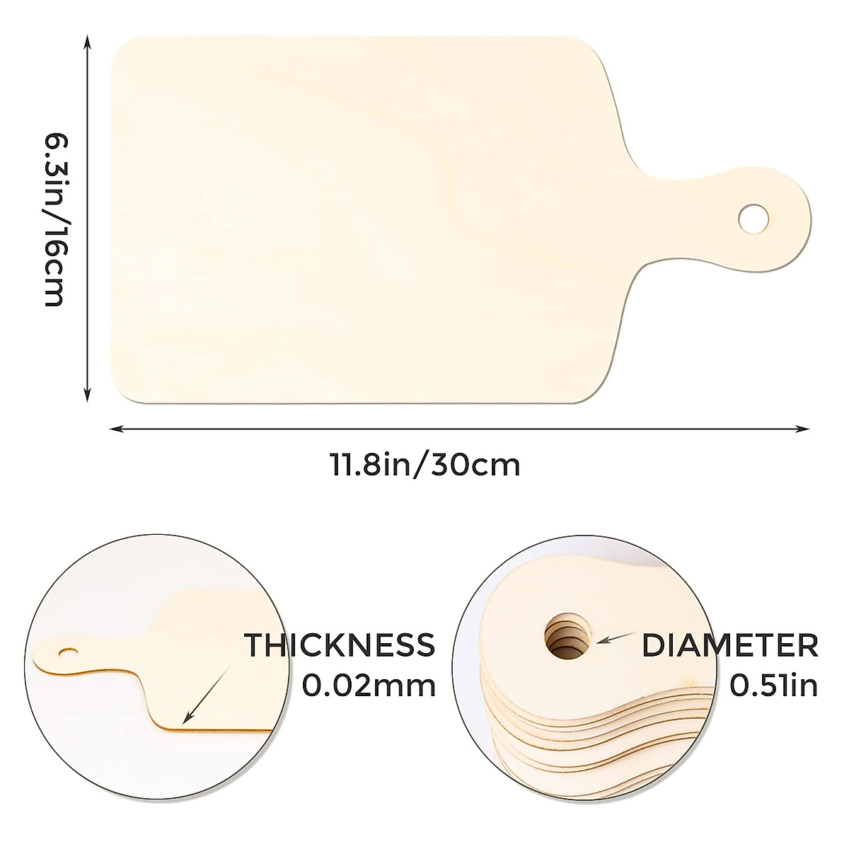 Oomcu 12PCS Wooden Mini Cutting Board with Handle,Rectangle Unfinished Wood Craft Paddle Serving Tray Chopping Board Cutout for DIY Thanksgiving Christmas Home Kitchen Fruit Decor (11.8 x 6.3 Inch)