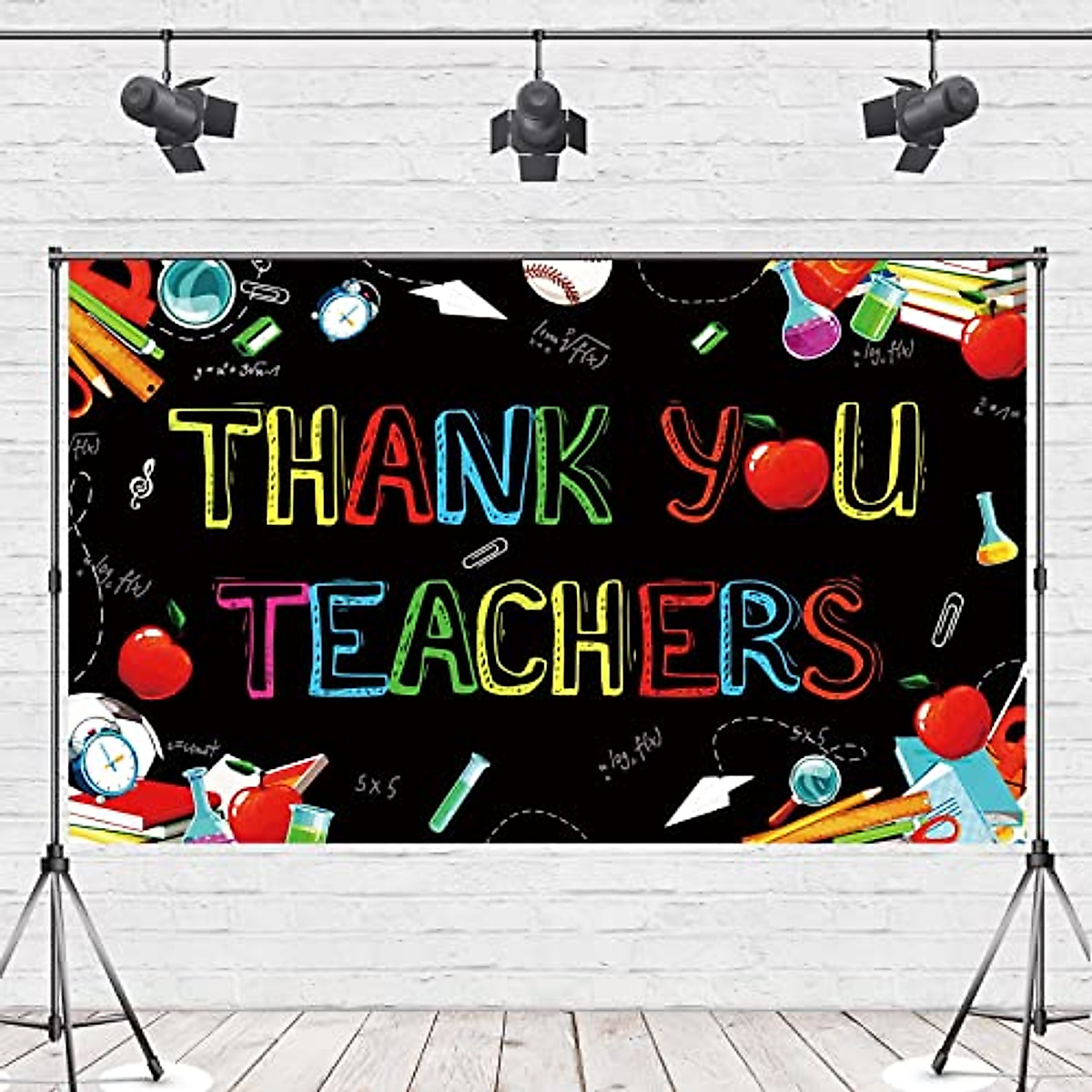 Thank You Teachers Backdrop Teacher Supplies Classroom Banner Teache Appreciation Week Day Photography Background Board Wall Hanging Sign for School Outdoor Decoration Office Holiday Decor Photo