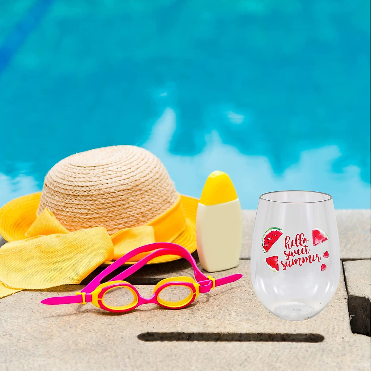 BFL Tropical Party Stemless Wine Glasses, 20oz Plastic Cups Reusable Shatterproof Drinkware Home Picnic Camping Summer Beach Pool Luau Hawaiian Themed Party Indoor Outdoor Pack of 4 (Design May Vary)