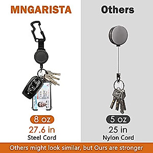 MNGARISTA 2 Pack Retractable Keychain, Multitool Carabiner Badge Holder, 8oz Retraction, Heavy Duty Badge Reel, Retractable Key Chain with Steel Cable and Key Ring, Black