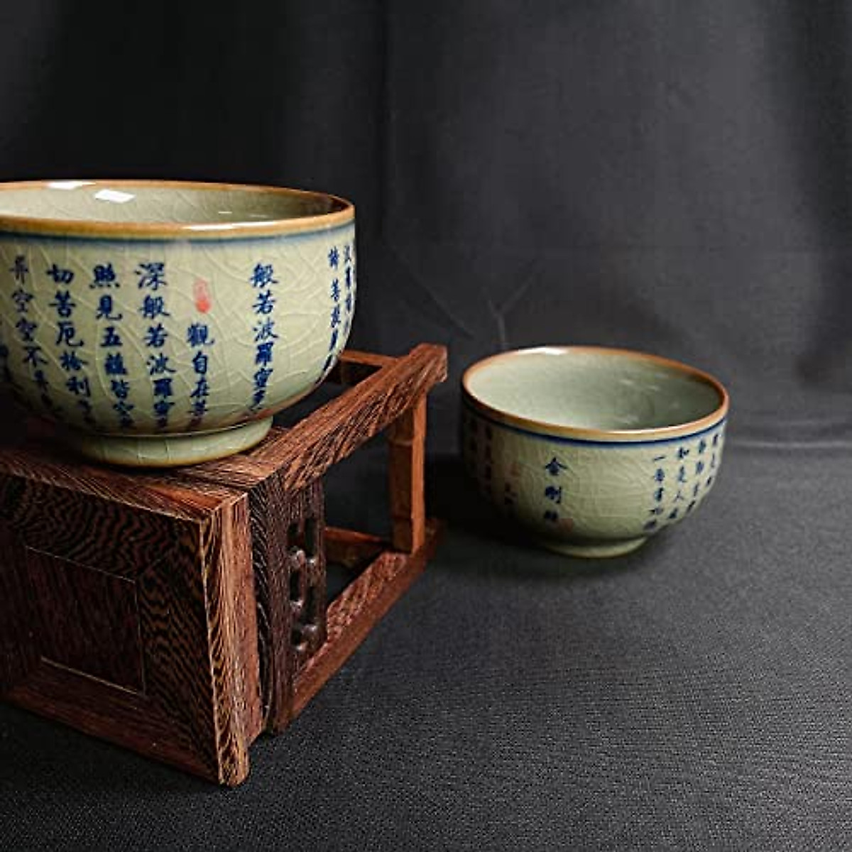 Jingdezhen Prajnaparamita Hrdaya Heart Sutra Crackle Cracked Ice Pattern Japanese Chinese Ceramic Porcelain Teacup Ochoko Sake Cup