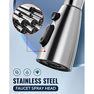 Kitchen Faucet Head Replacement:Stainless Steel Spray Head,3 Modes Pull Out Spray Nozzle with 9 Adapters for Kitchen Sink Faucet,Compatible with Moen Kohler Delta Kitchen Faucets G1/2,Brushed Nickel