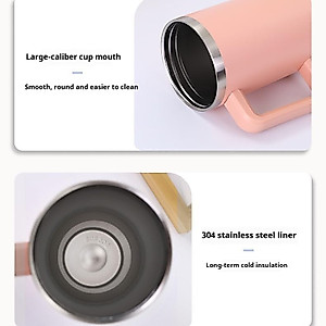 40oz Tumbler With Handle And Straw,Insulated Stainless Steel Double Wall Spill Proof Water Bottle water bottle hot and cold tumbler thermal mug Tumbler with Handle Gifts for Women Men (light pink)