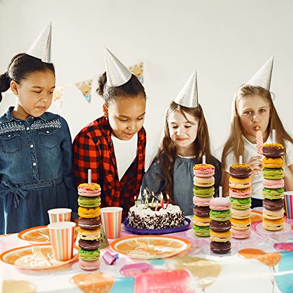 Clear Bubble Acrylic Donut Stands -5PCS Bagel Holder Display,Reusable Doughnut Pretzel Tower for Dessert Table,Wedding Bar,Birthday Party,Treat Table Decor Parties Stacker with Built-in Copper Nut by VREASK