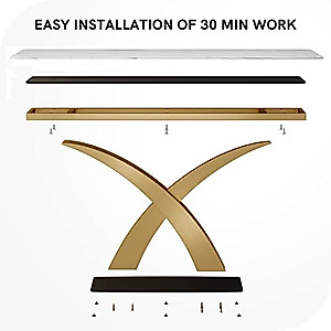 HERNEST 62 Inch Marble Dining Table for 6-8, Modern Heavy Duty Dining Room Table with White Sintered Stone Tabletop Gold X-Bracket and Carbon Steel Pedestal, Rectangular Kitchen Table for Living Room