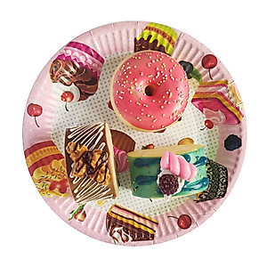 MaitianGuyou 50-Pack 7inch Disposable Party Plates,Party Dinner Plates Round Lunch Dessert Paper Plate for Birthday, Party, Retirement,Appetizer,Wedding Bridal Baby Shower(Strawberry Cake)