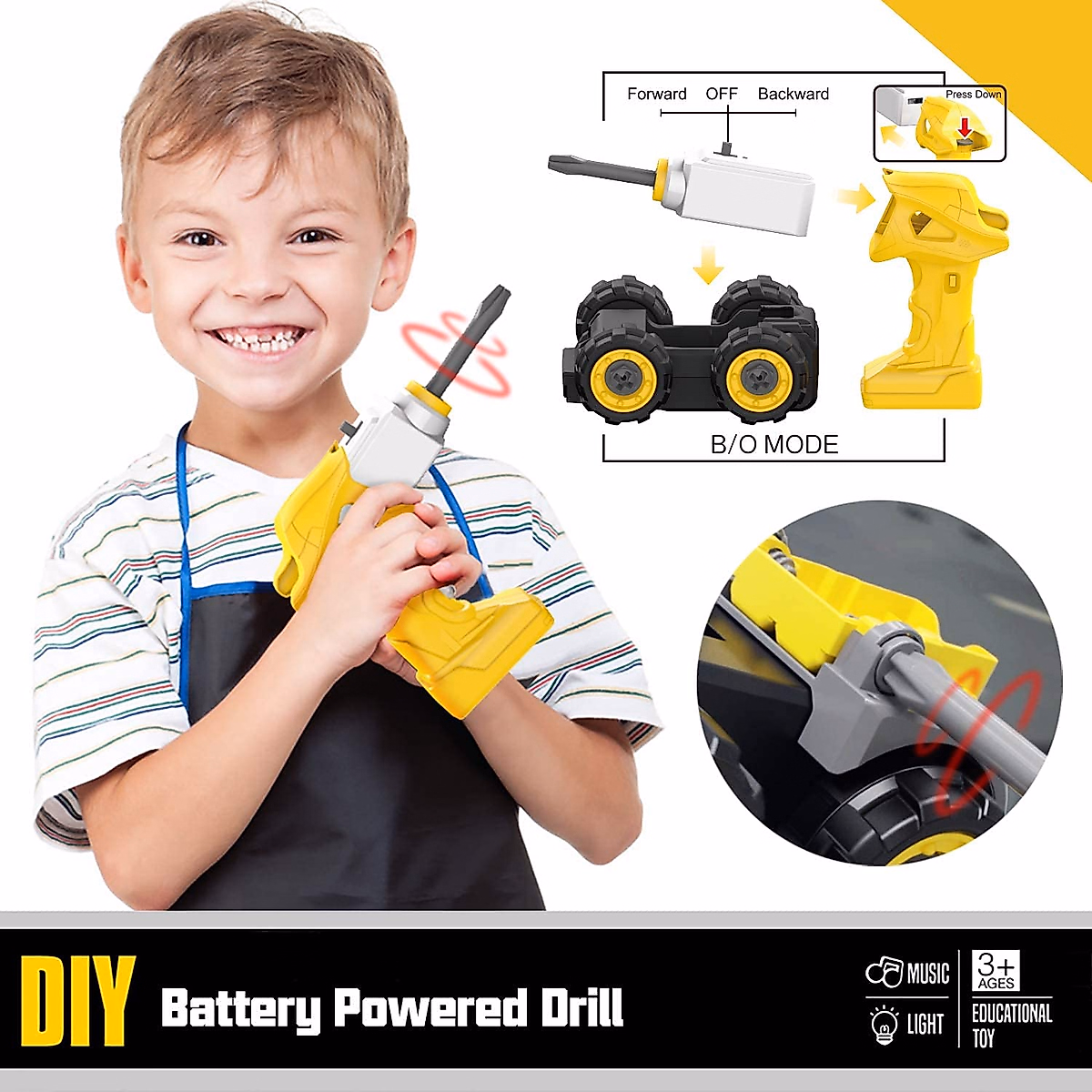 Take Apart Toys with Electric Drill with Remote Control Function 6 in 1 Take Apart Construction Toys Trucks Toy Drills, Gift Toys for 3,4,5,6,7, 8 Year Old Boys Girls Kids