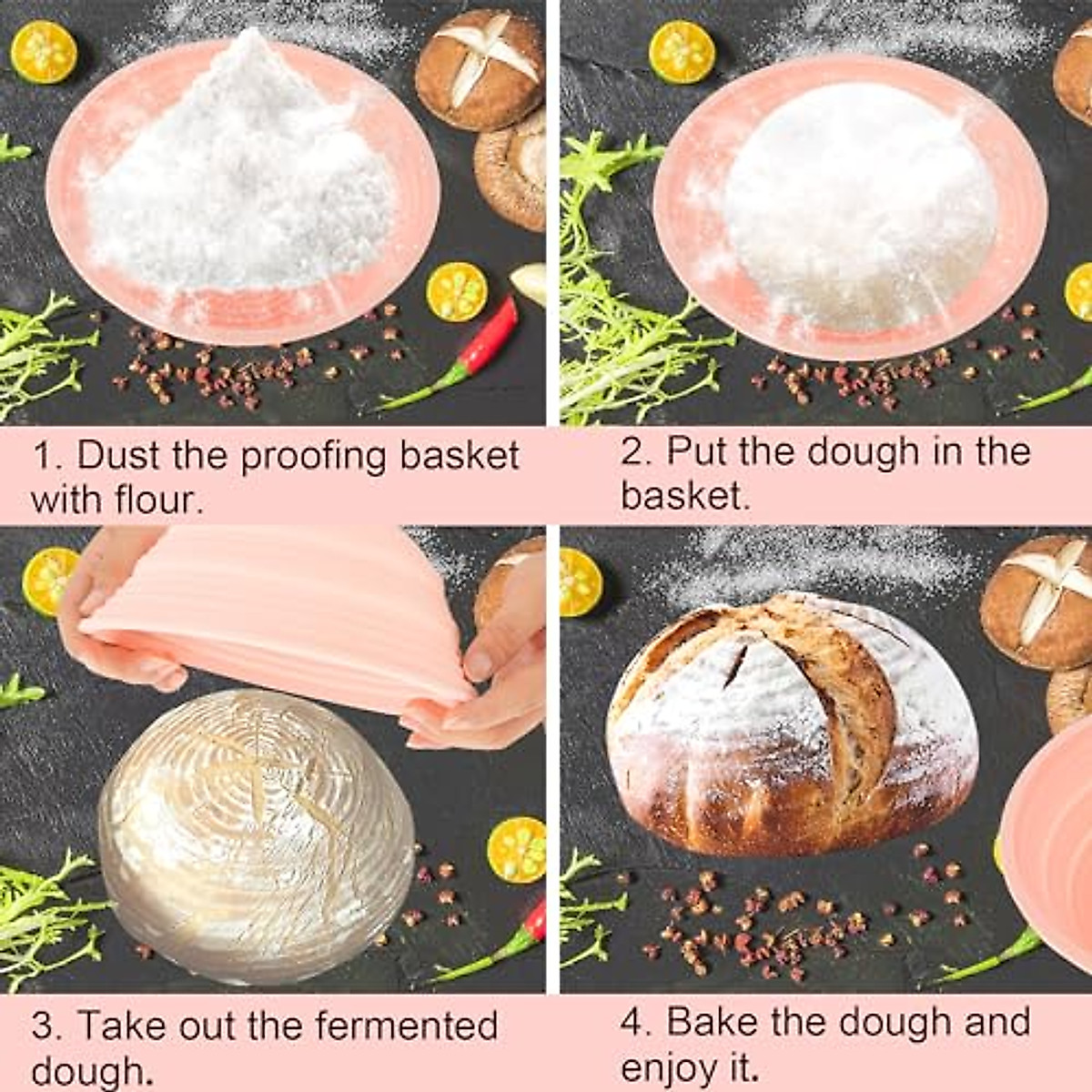 2Pcs Bread Proofing Basket Silicone, Collapsible Sourdough Bread Baking Supplies Dough Proofing Bowl Containers Oven Safe Baking Gifts for Bakers, 9inchs (A)