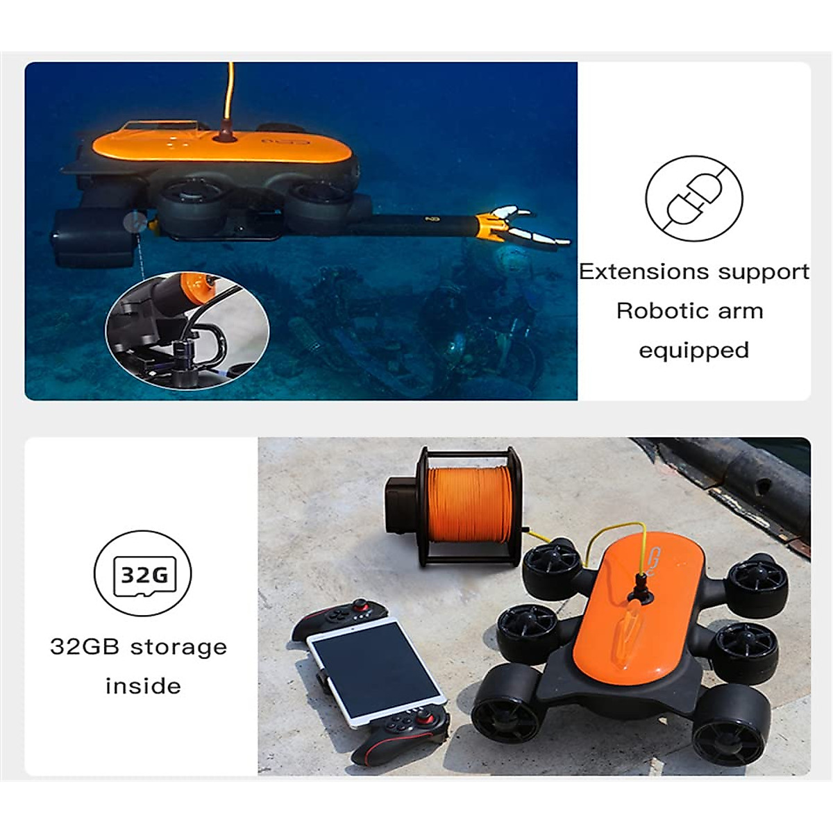 Geneinno T1 Underwater Drone Camera 4K UHD ROV, for Real-Time Viewing, Streaming & Recording, Underwater Inspection and Exploration, Yachting, Education (492FT Tether) (150m)