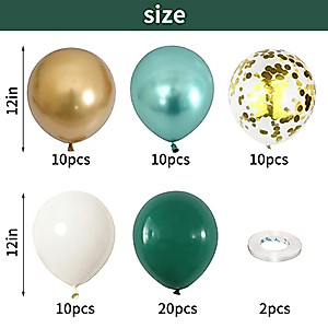 Metallic Green Gold Balloons, 60 Packs 12 Inch Dark Green White Gold Latex Balloons with Ribbons for Wedding, Anniversary, Birthday, Baby Shower, Jungle Sarfari Party