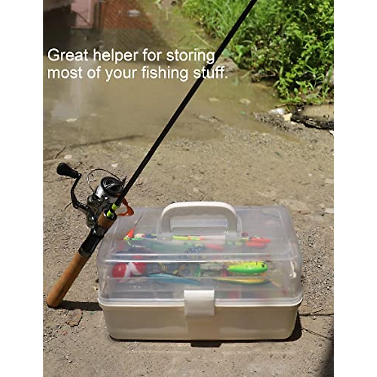 Avlcoaky Tackle Box Large 3 Layers Plastic Portable Storage Box Fishing White Tackle Box Organizer Art Craft Tool Box