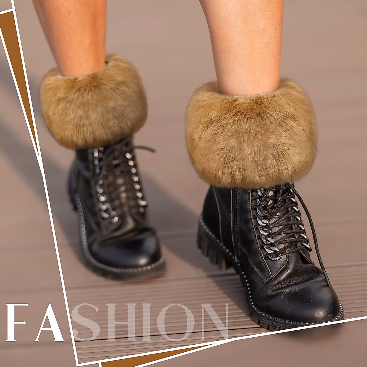 SATINIOR Faux Fur Short Wrist Cuff Winter Wrist Cuff Warmers Fuzzy Wrist Cuff for Women Girls Favors (Brown)