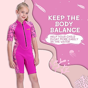Goldfin Kids Wetsuits for Boys Girls, 2mm Toddler Shorty Wetsuit Youth Neoprene Suit Front Zip Keep Warm for Water Aerobics Diving Surfing Swimming