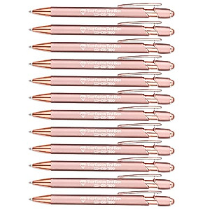 NGTSFLY 12 pcs Personalized Pens with Name or Logo Black Ink Custom Ballpoint Pen with Free Engraving Customized Gift for Women Men Office Business (Rose Gold)