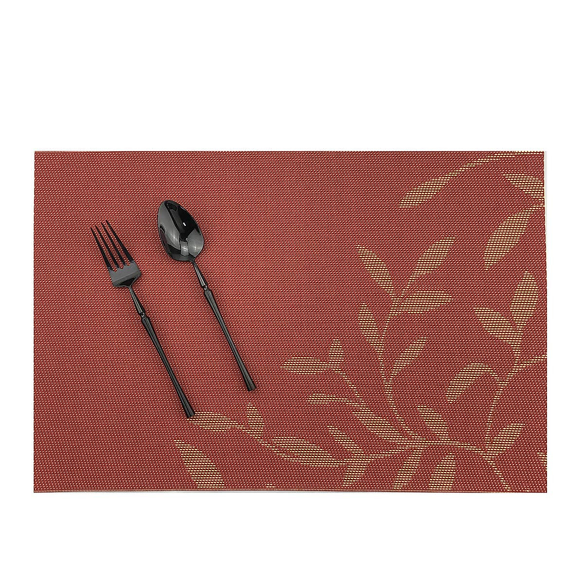 Gugrida Place Mats PVC Set of 6, Table Placemats Set of 6 PVC Woven Vinyl Place Mats Table Mats Natural Color (6 pcs, Oriange Leaves)