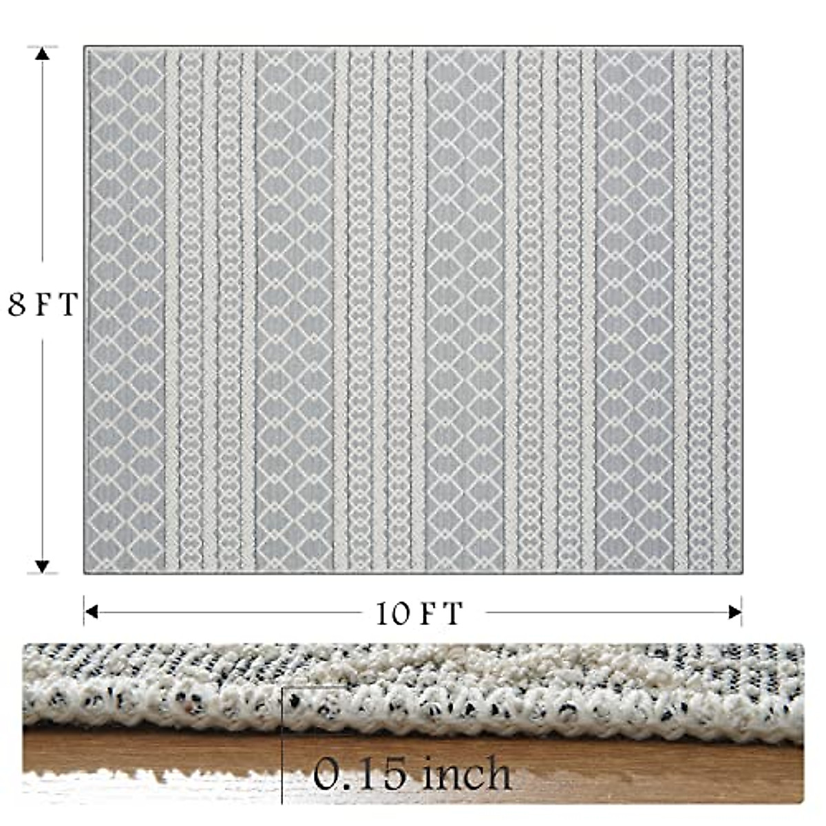 8x10 Area Rugs for Living Room Woven High-Low Textured Washable Rug Neutral Moroccan Boho Rug Indoor Carpet Ideal for Bedroom Dorm Playroom Dining Office