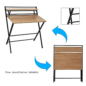 Tuoshulun Small Computer Desk Folding Desk for Small Space, Home Corner Desks Simple Computer Desk with Shelf, Folding Laptop Table (Oak)