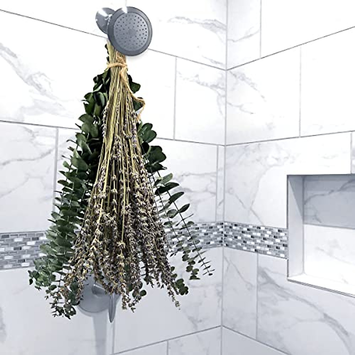 125 PCS Preserved Dried Eucalyptus Stems Bundles with Dried Lavender for Shower, 17'' Natural Shower Eucalyptus Leaves Hanging Lavender Shower Plants for Home Spa Fragrance Aromatherapy Bathroom Decor