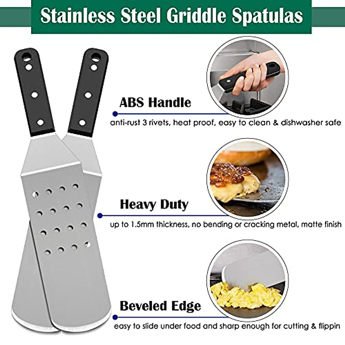 HaSteeL Griddle Accessories Kit of 16, Professional Stainless Steel Griddle Spatula Tools in Storage Bag, Heavy Duty Metal Spatulas/Chopper/Burger Press/Melting Dome for Teppanyaki Flat Top BBQ Grill