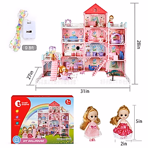 Huge Doll House Dollhouse with Light, Gift for Girls