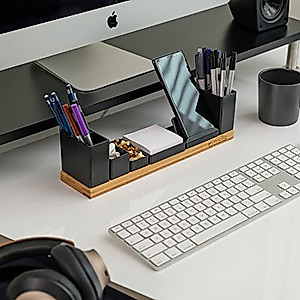 Customizable Desk Organizer, Bamboo Wood Base with Magnetic Trays, Desktop Organization Holder for Pen, Pencil, Office Supplies, and Accessories, Perfect for Home Office or College Dorm Room, Natural