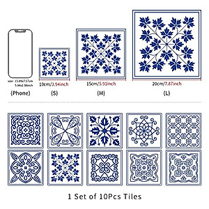 Tile Stickers Simple Blue White Stick on Tiles Bathroom PVC Self Adhesive Wall Tiles Kitchen Stick on Wall Tiles Waterproof Peel and Stick Floor Tiles Self Adhesive Tiles for Walls (Size : 15x15x10pc