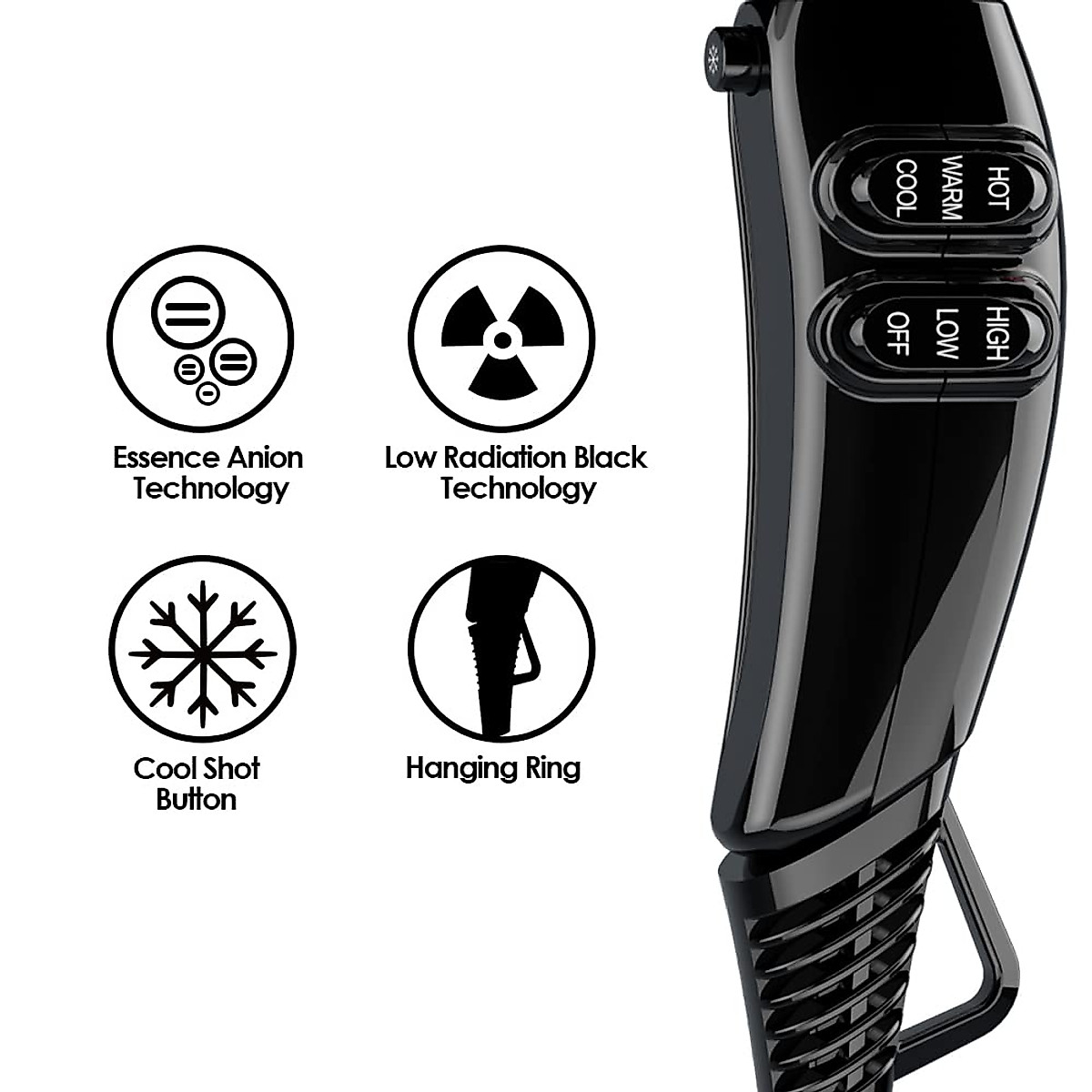 Wazor Ionic Lightweight Hair Dryer 1875W Ceramic Powerful Blow Dryer Pro AC Motor for Quick Drying, 2 Speed / 3 Heat Settings, Concentrator