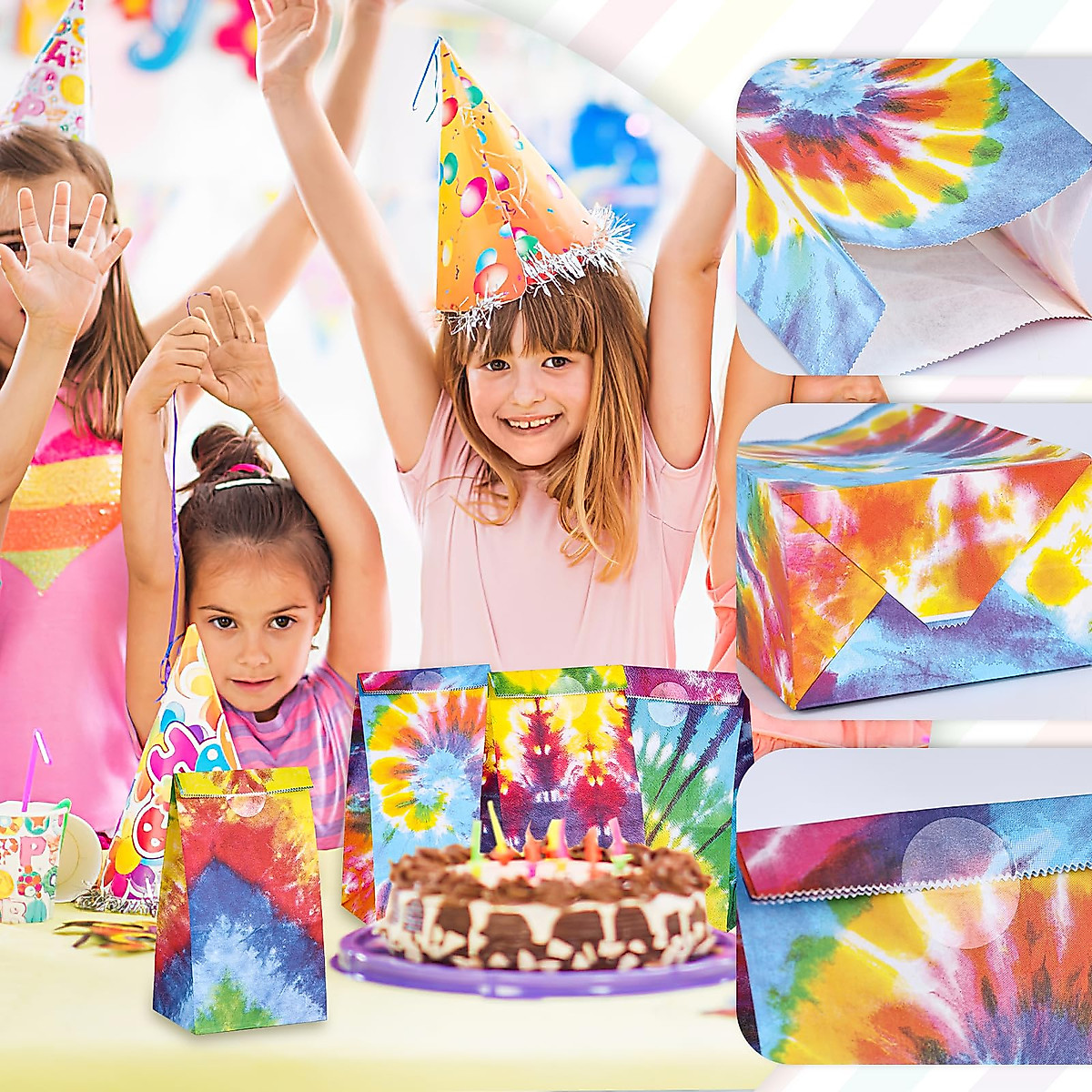 STARRKY 40PCS Party Favor Bags, Tie Dye Gift Bags, Kids Birthday Party Gift Bags Camouflage Treat Bags, 8.7 x 4.7 x 3.1 inches Goodie Bags Retro Tie Dye Party Decorations